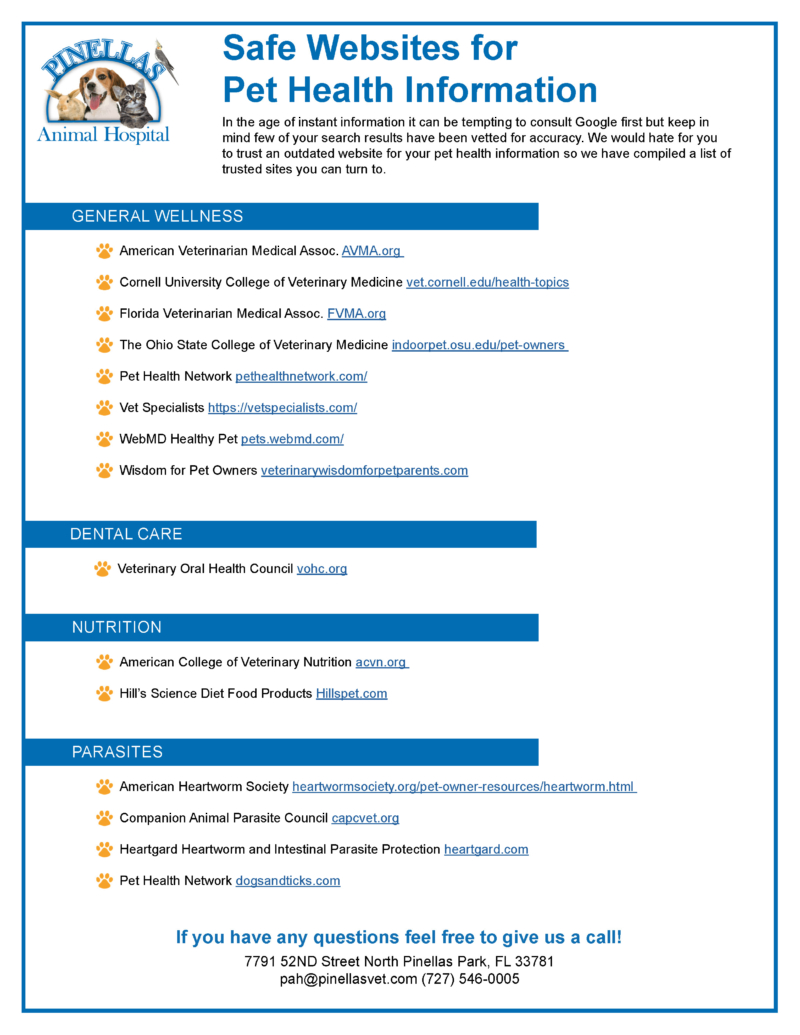 Client Handouts – Pinellas Park, FL - Pinellas Animal Hospital